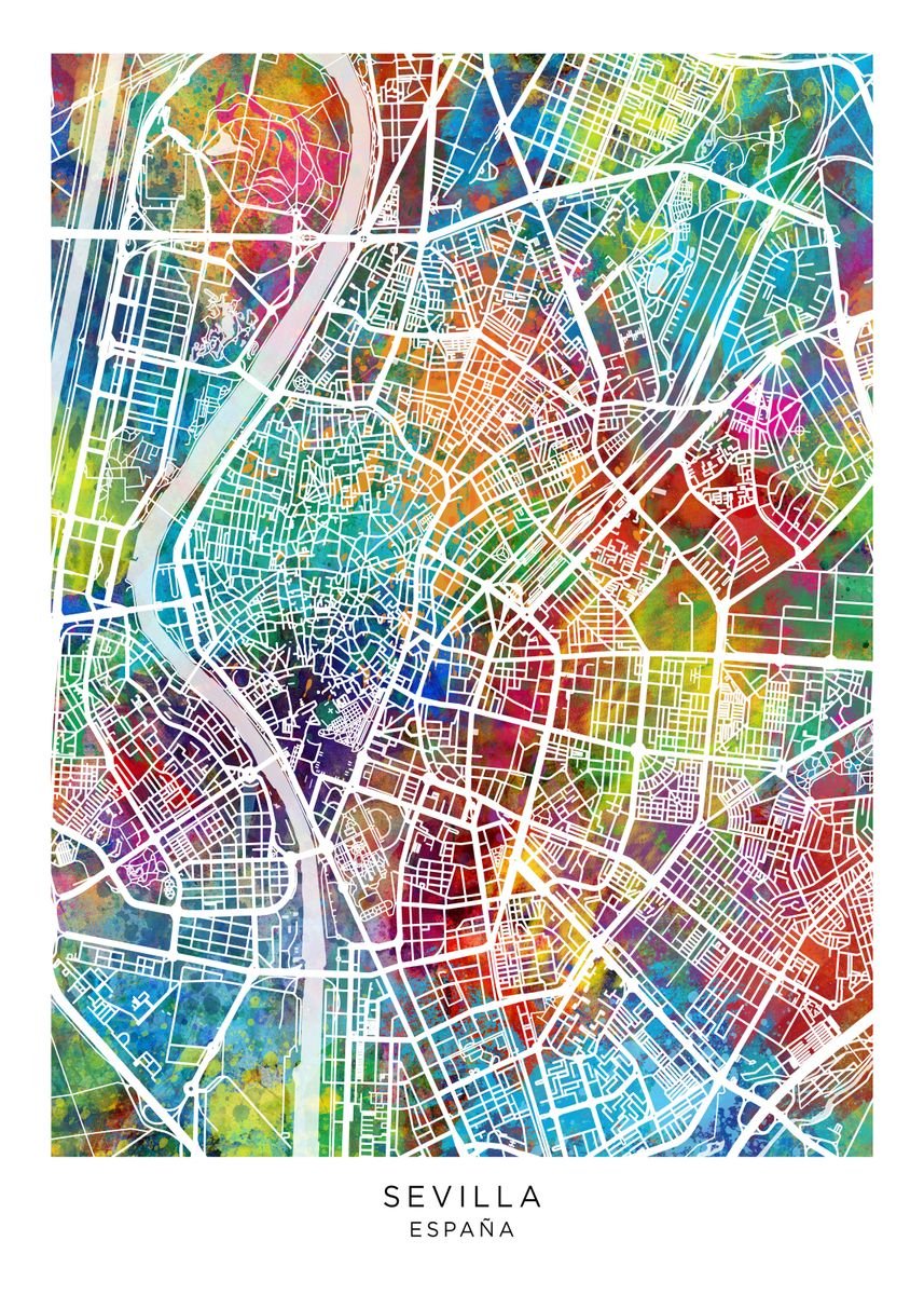 'Sevilla Spain Map' Poster, picture, metal print, paint by Michael ...