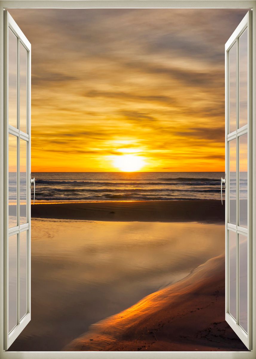 'Window view sunset beach' Poster, picture, metal print, paint by Vicen ...