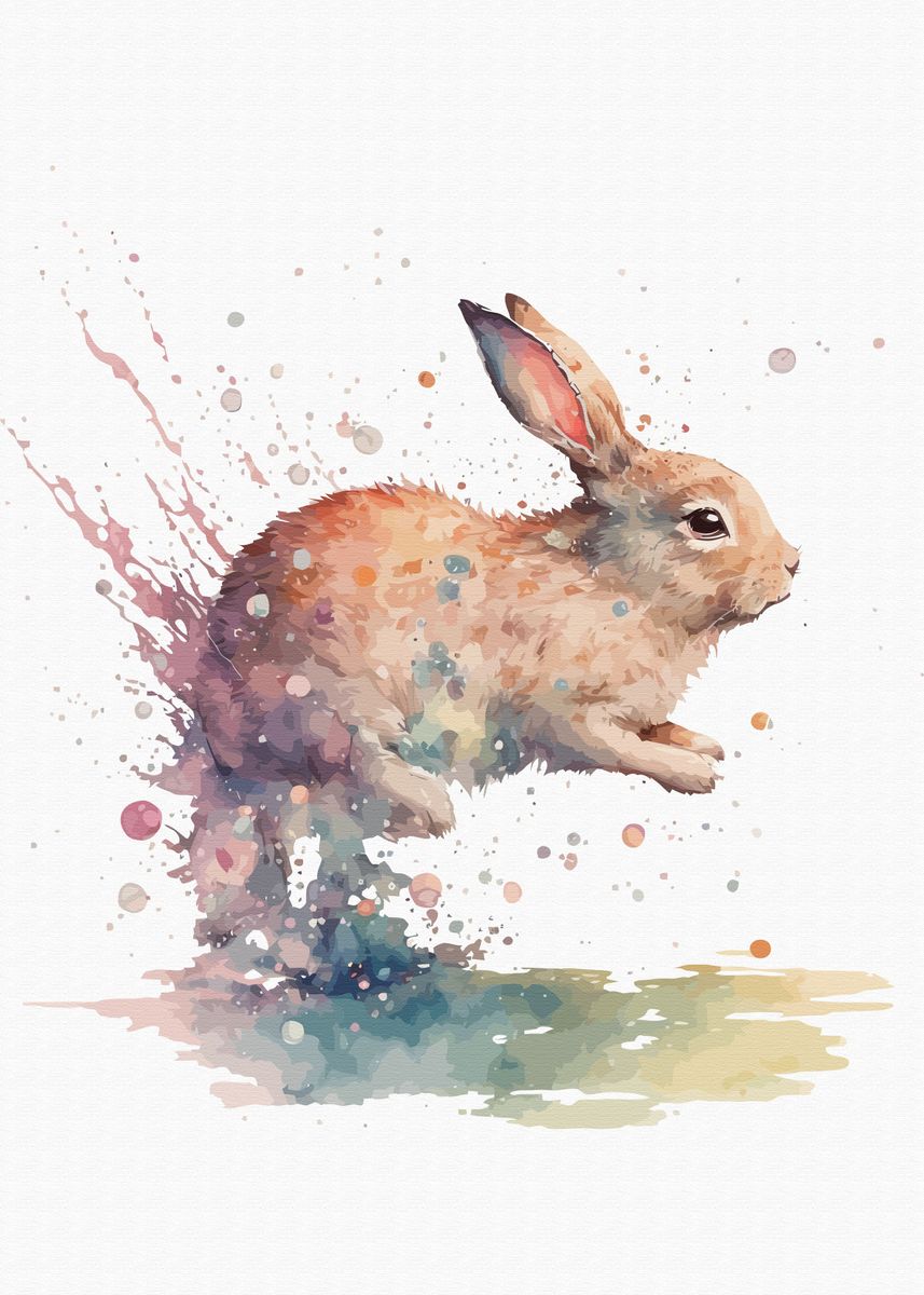 'Hare in watercolor style' Poster, picture, metal print, paint by Cao ...