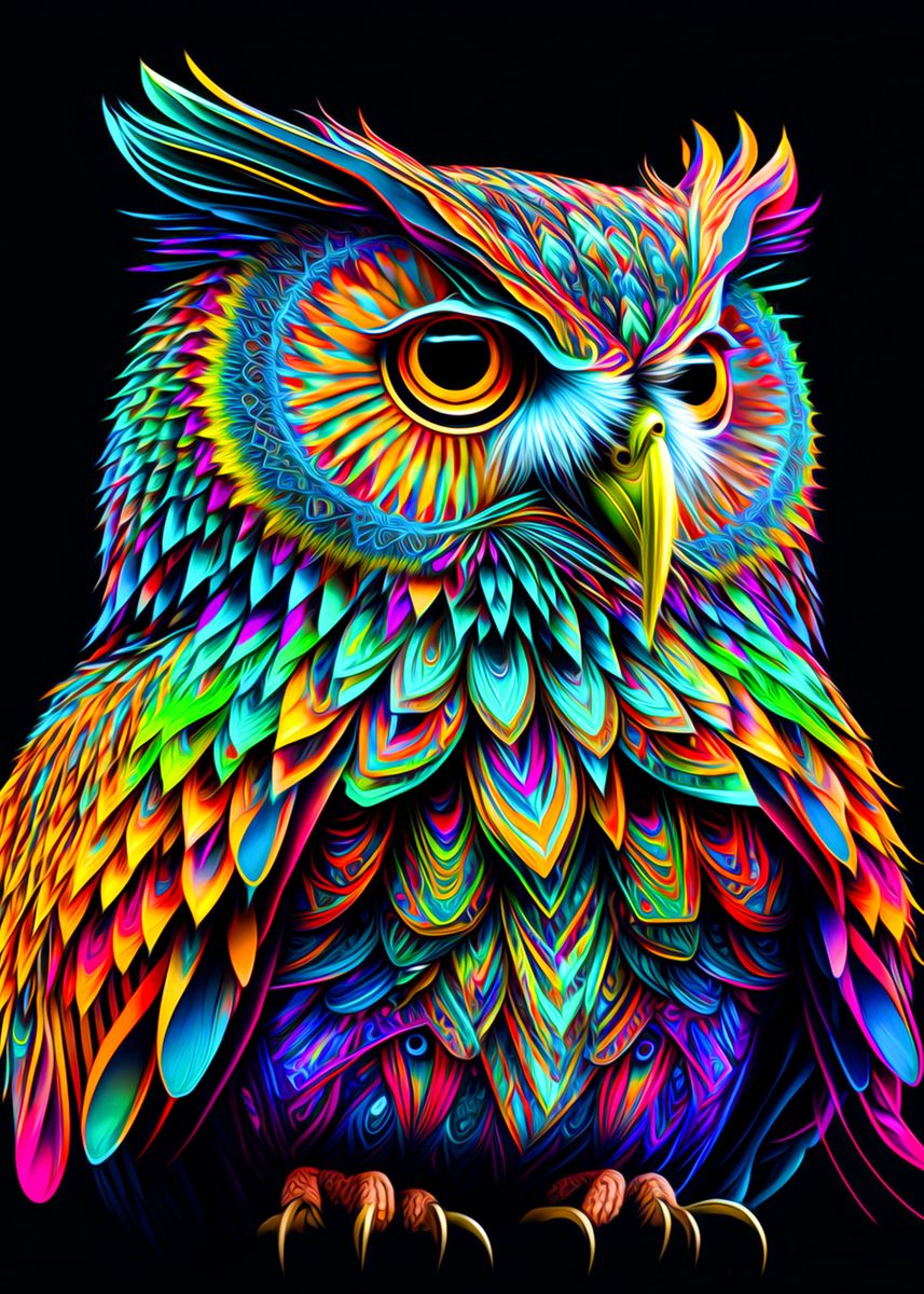 'Colorful Owl' Poster, picture, metal print, paint by Annie Mcman ...