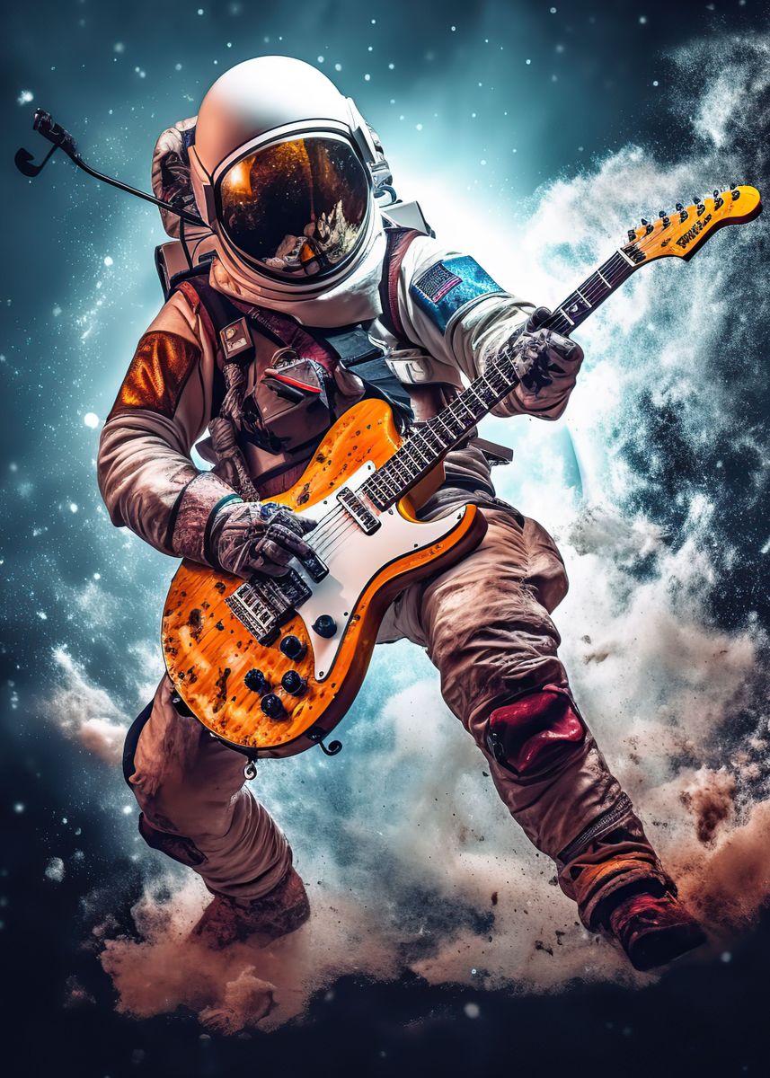 'astronaut playing guitar ' Poster, picture, metal print, paint by ...