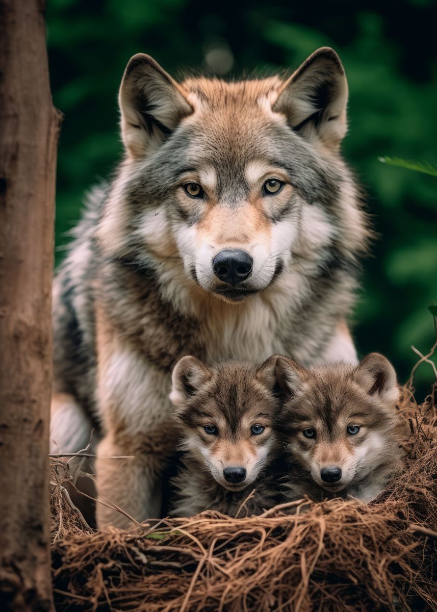 'Wolf With Pups' Poster, picture, metal print, paint by Five Senses Art ...