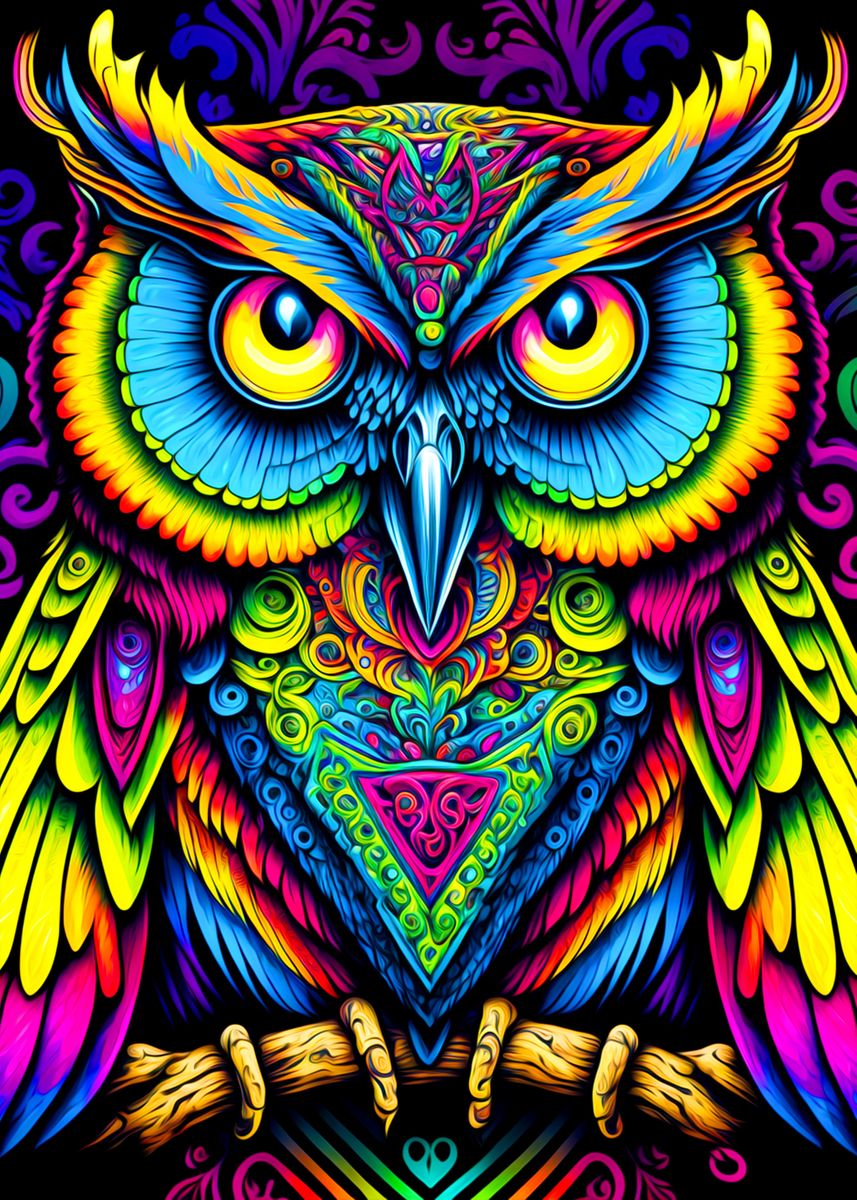 'Colorful Owl' Poster, picture, metal print, paint by Annie Mcman ...