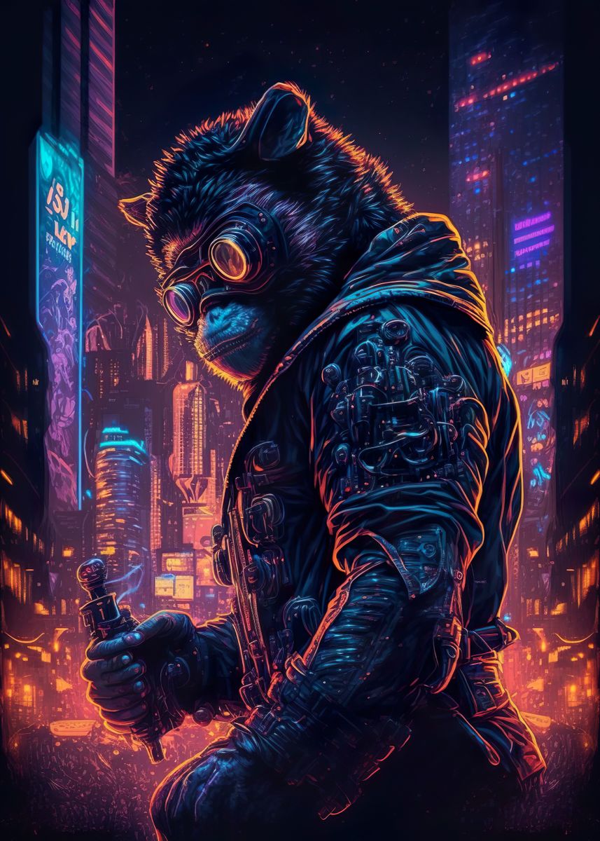'Monkey Human Cyberpunk' Poster, picture, metal print, paint by ...