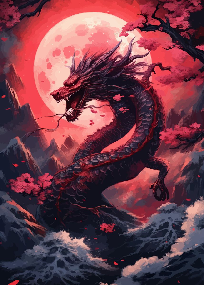 'Dragon And Sakura Japan' Poster, picture, metal print, paint by amelie ...