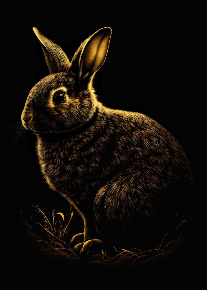 'Rabbit gold black' Poster, picture, metal print, paint by Elz art ...