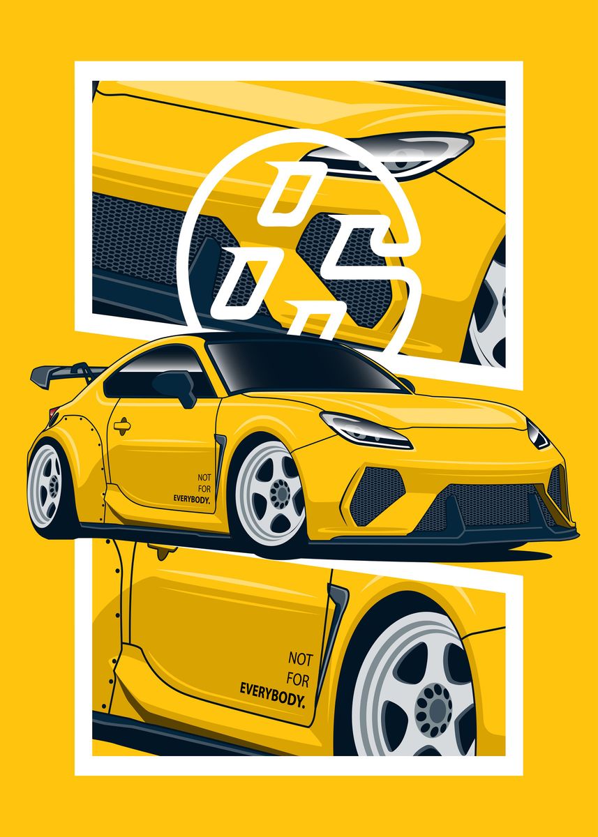'Toyota GT86 Yellow Racing' Poster, picture, metal print, paint by Vero ...