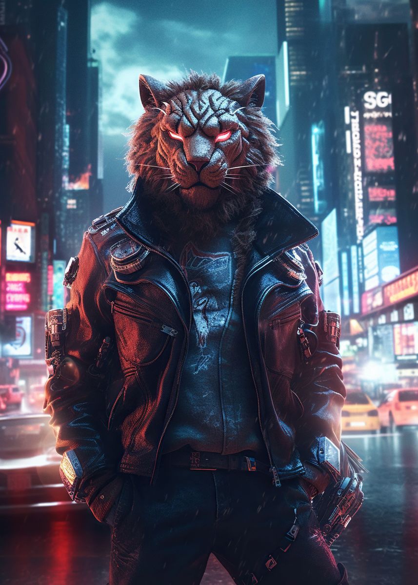 'Cyberpunk Lion' Poster, picture, metal print, paint by Beast Lion ...