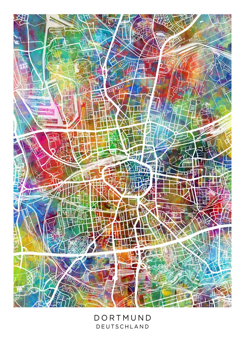 'Dortmund Germany Map' Poster by Michael Tompsett | Displate