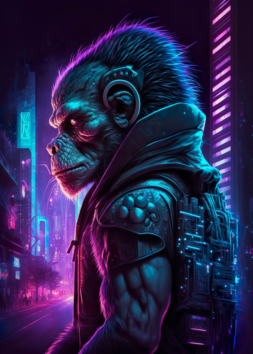 'Monkey Human Cyberpunk' Poster, picture, metal print, paint by ...