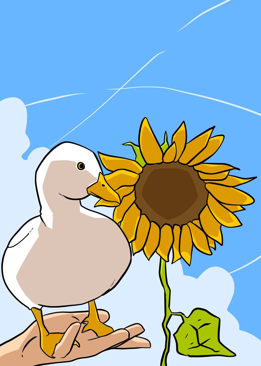 'sunflower and duck' Poster, picture, metal print, paint by hafis ...