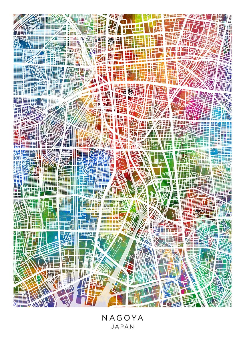 'Nagoya Japan City Map' Poster by Michael Tompsett | Displate
