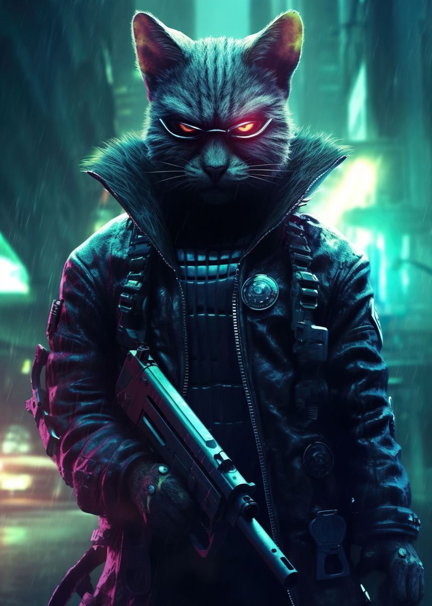 'Cyberpunk Cat' Poster, picture, metal print, paint by Beast Lion ...