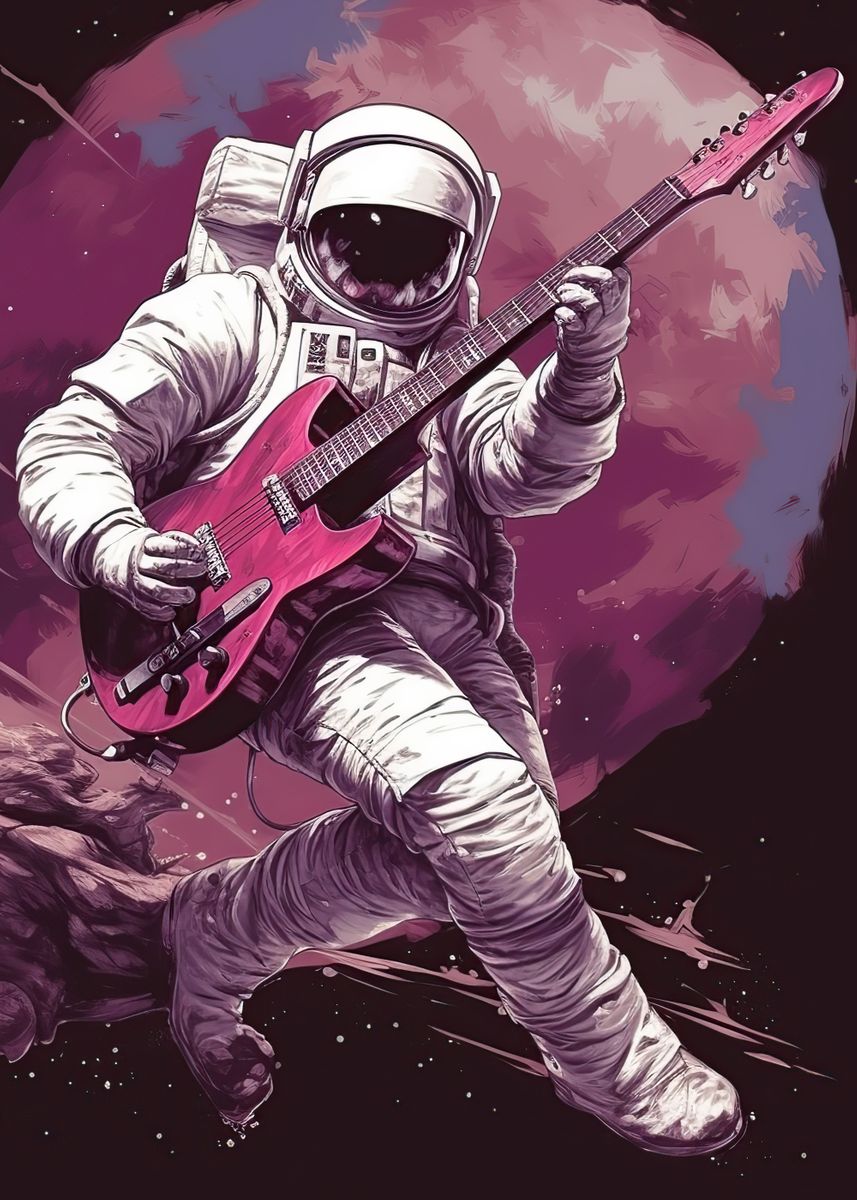 'astronaut playing guitar ' Poster, picture, metal print, paint by ...