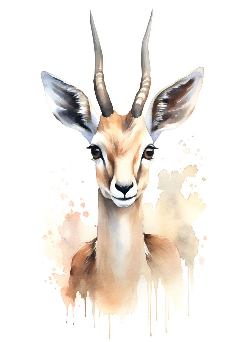 'Gazelle Watercolor' Poster, picture, metal print, paint by Makadur ...
