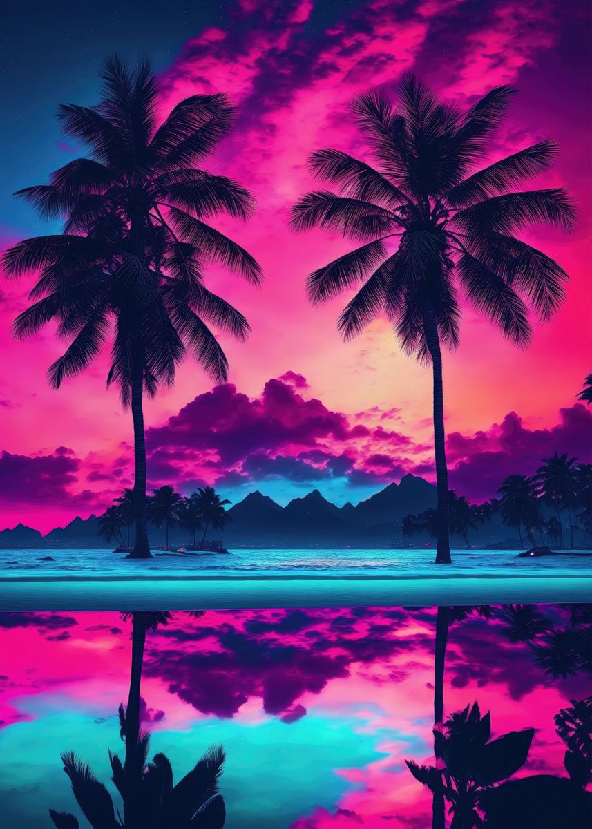 'Paradise Beach Sunset' Poster by Juka Arts | Displate