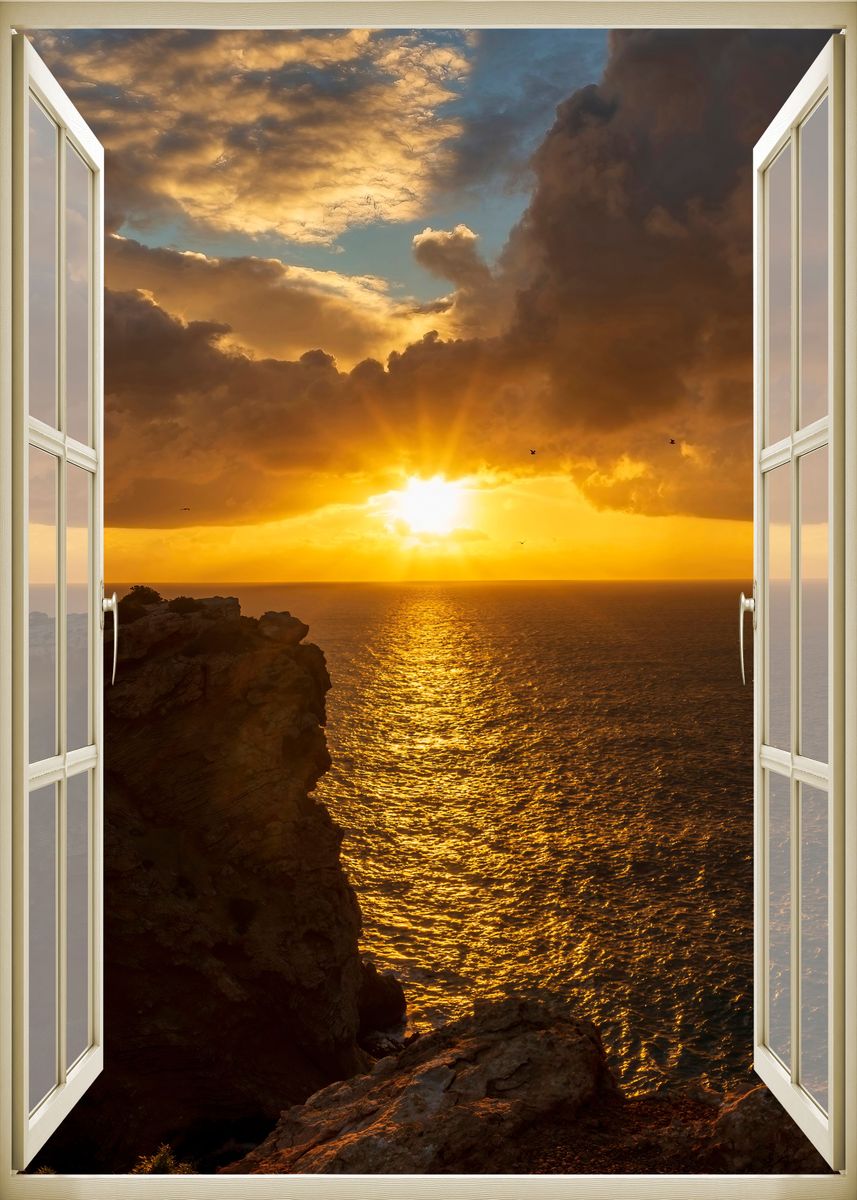 'Window view sunset beach' Poster, picture, metal print, paint by Vicen ...
