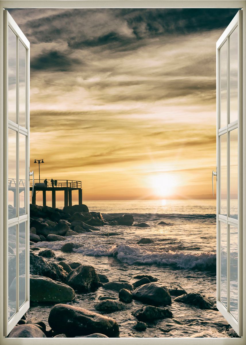 'Window view sunset beach' Poster, picture, metal print, paint by Vicen ...