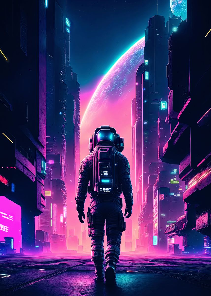'Cyberpunk Cosmic Traveler' Poster, picture, metal print, paint by Juka ...