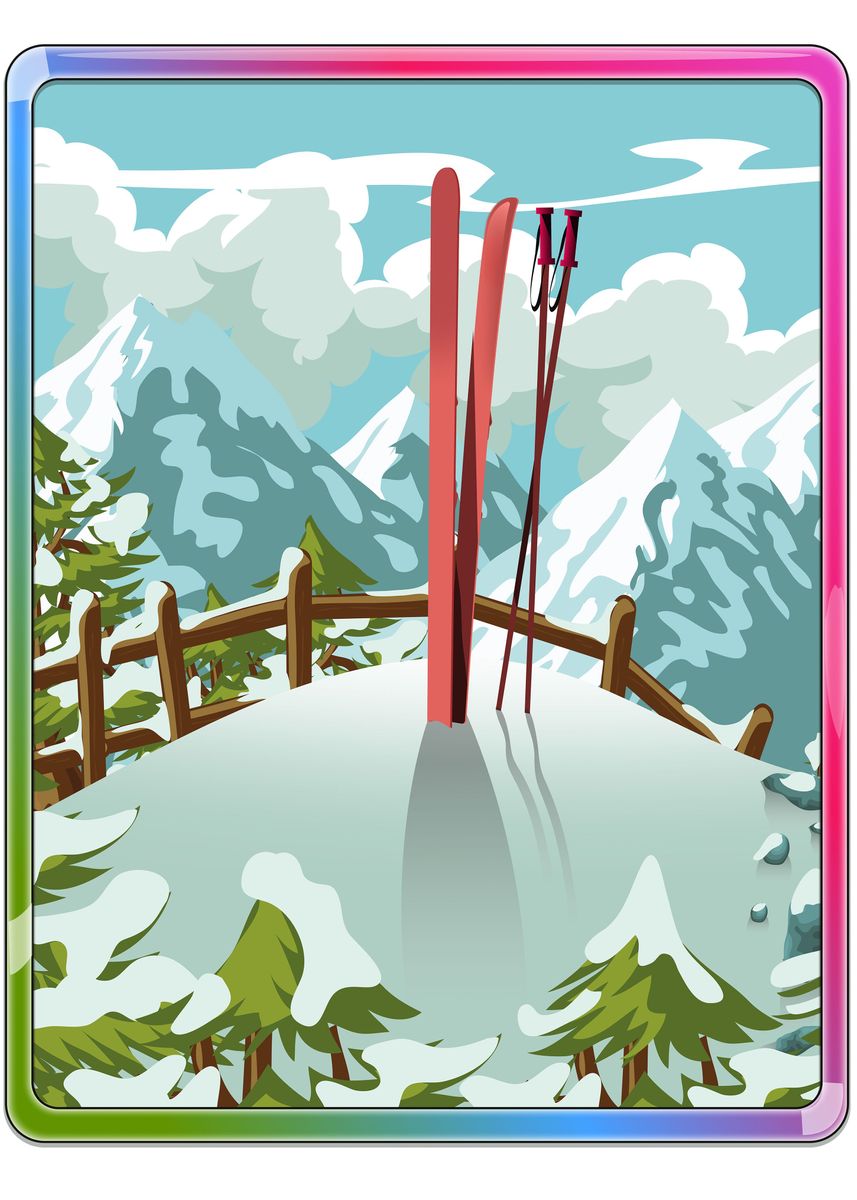 'Ski cartoon' Poster, picture, metal print, paint by David Green | Displate