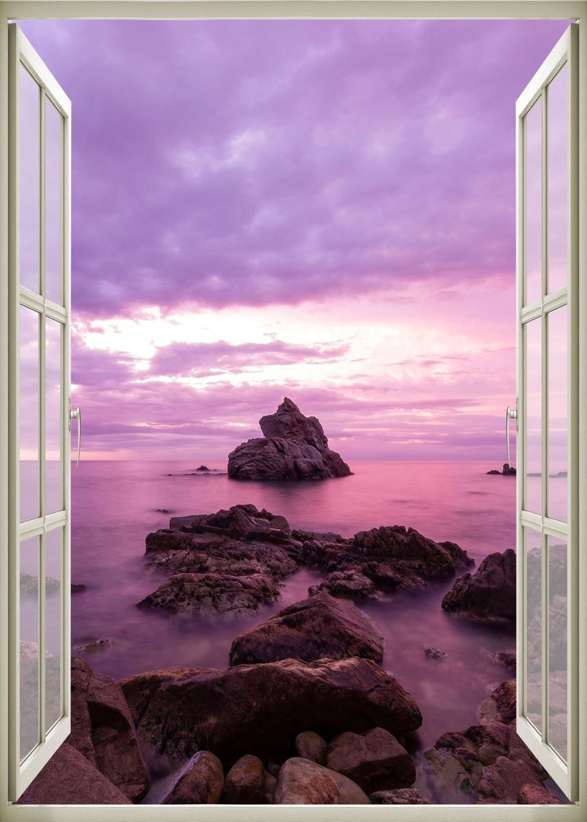 'Window view sunset beach' Poster by Vicen Design | Displate