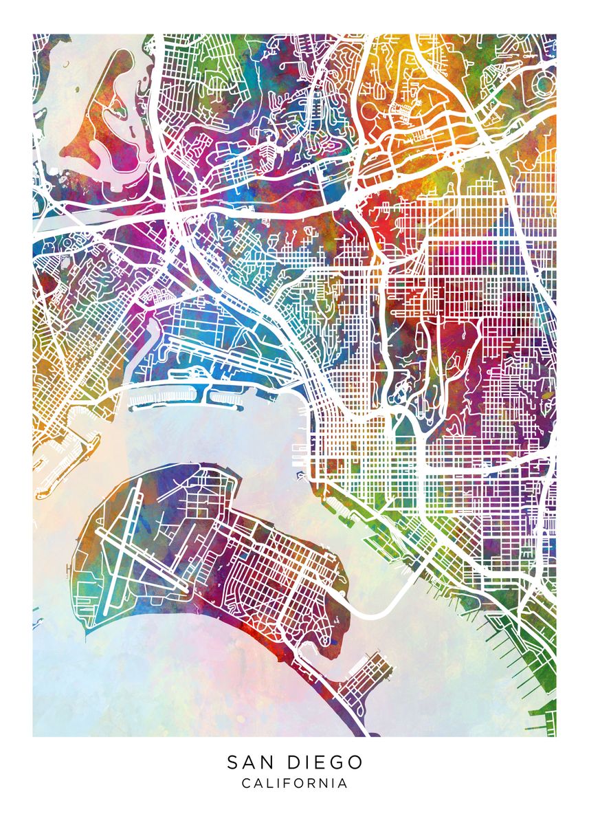 'San Diego California Map' Poster, picture, metal print, paint by ...