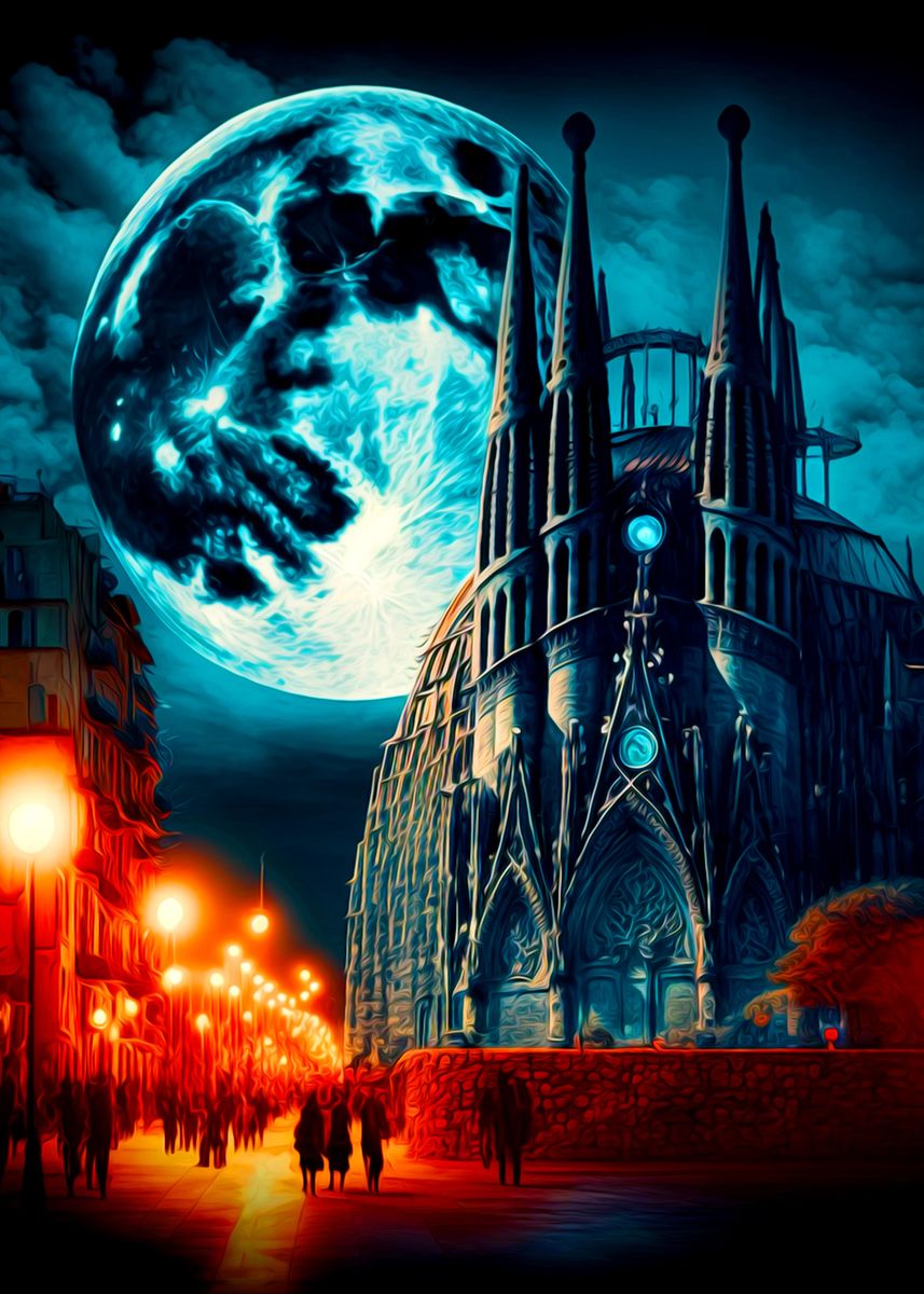 'Majestic castle and moon' Poster, picture, metal print, paint by javis ...
