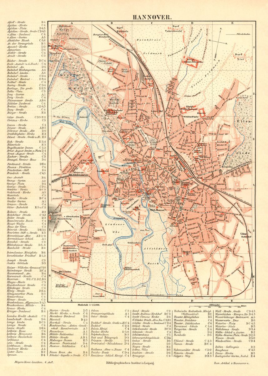 'Vintage Map Hannover 19 Jh' Poster, picture, metal print, paint by ...