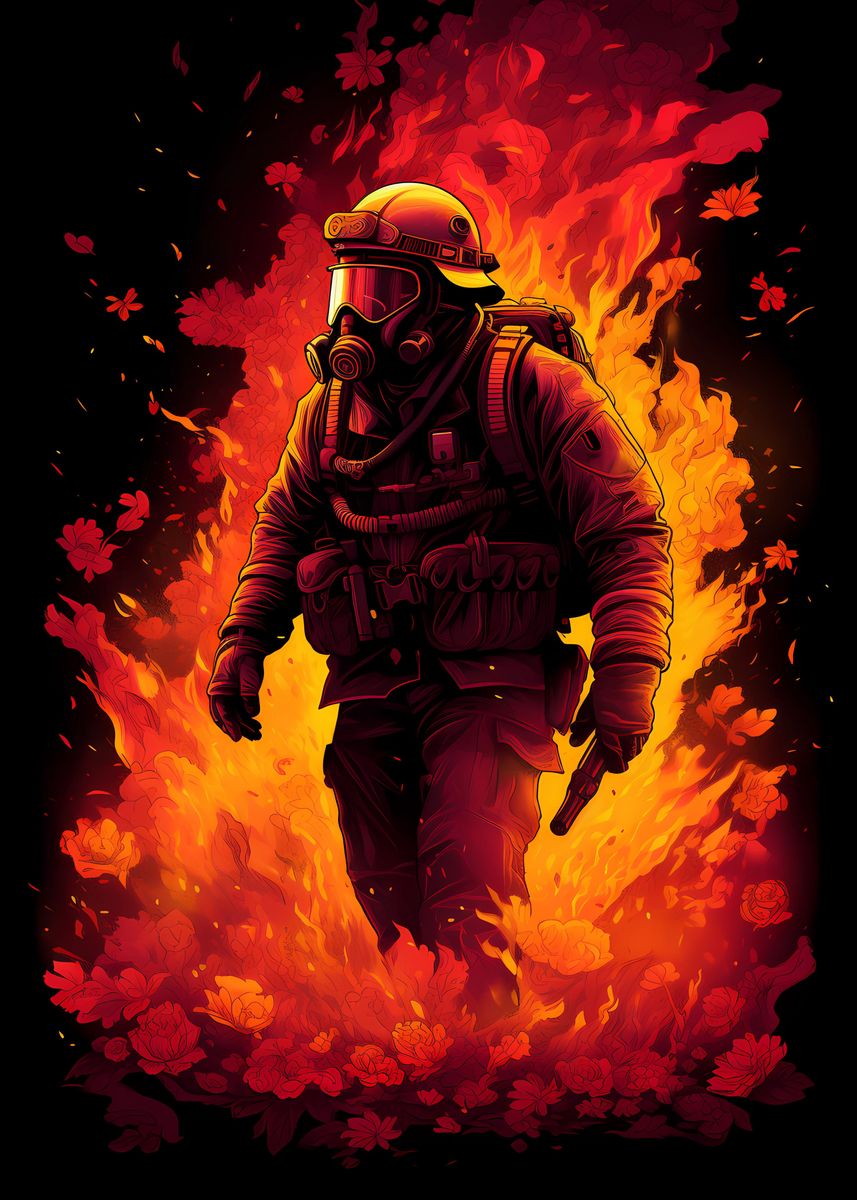 'Firefighter Flame' Poster, picture, metal print, paint by AnHa | Displate