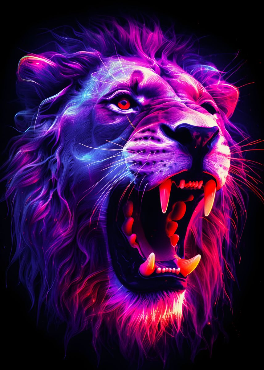 'Lion Rampage' Poster, picture, metal print, paint by Elz art | Displate