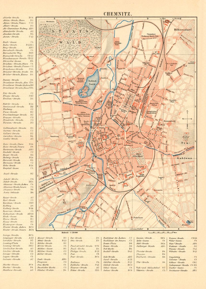 'Vintage Map Chemnitz 19 Jh' Poster, picture, metal print, paint by ...