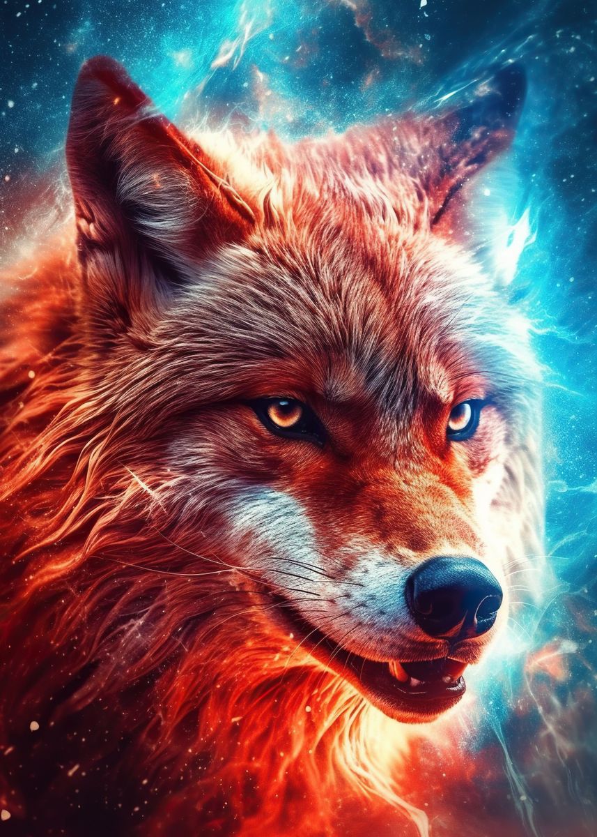 'Cosmic Red Wolf' Poster, picture, metal print, paint by Beast Lion ...