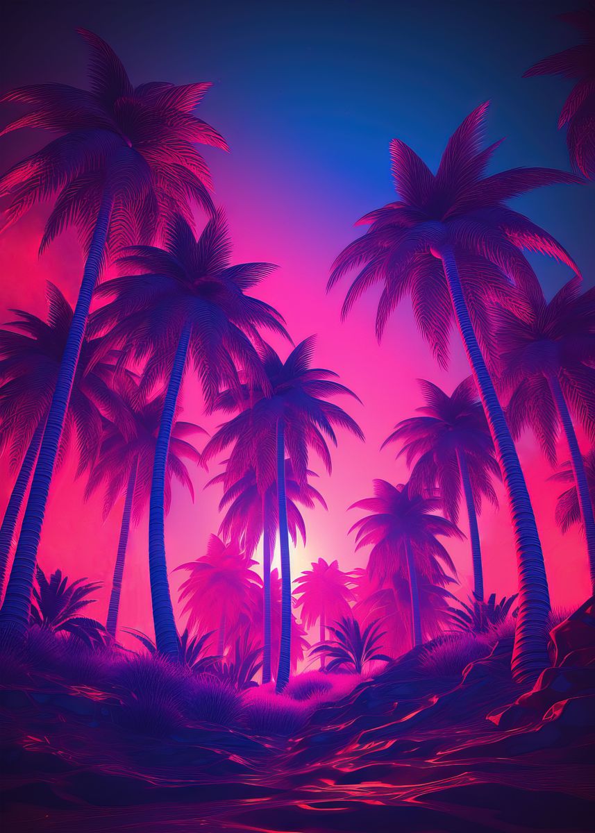 'Tropical Retro Dreamscape' Poster, picture, metal print, paint by ...