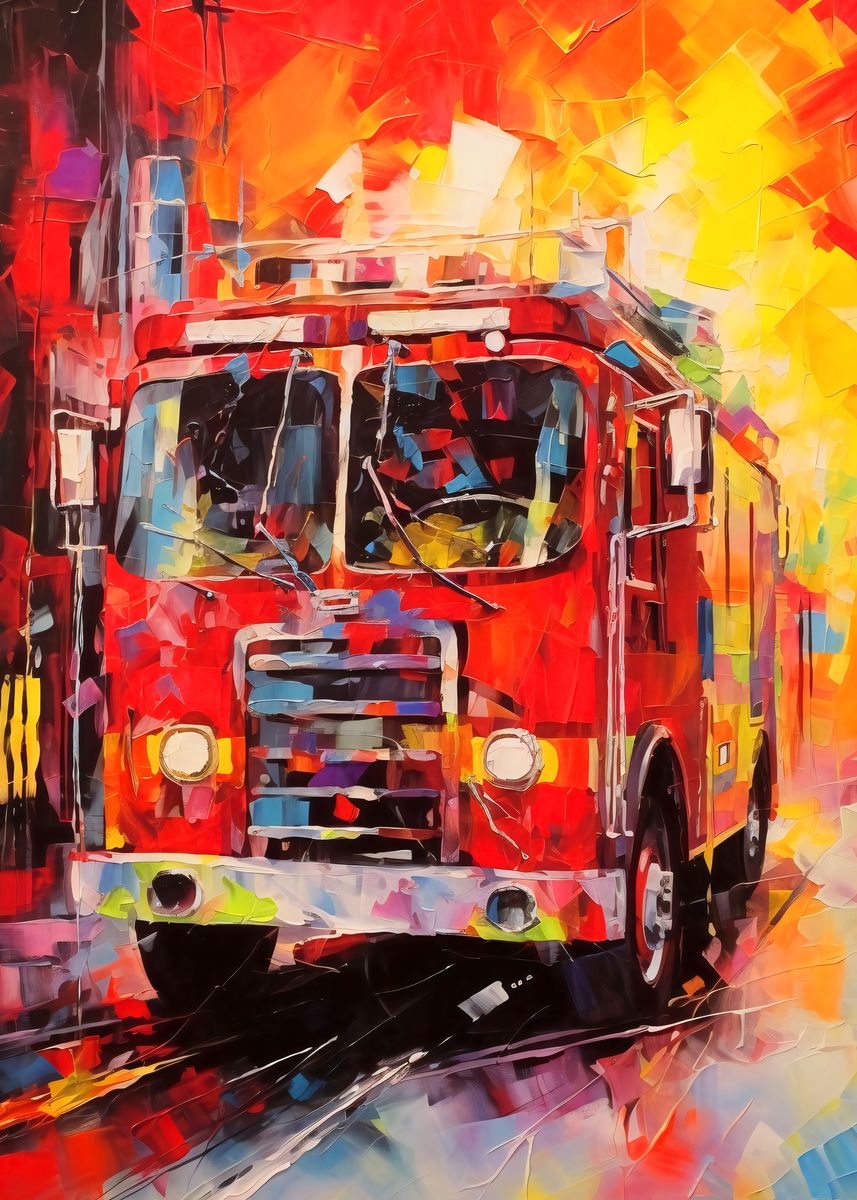 'Fire Truck Abstract' Poster, picture, metal print, paint by Rafael ...
