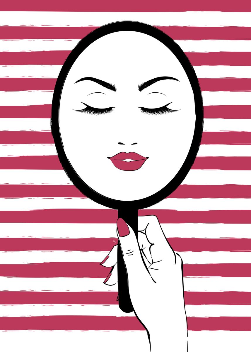 'Red mirror lady ' Poster, picture, metal print, paint by Martina ...