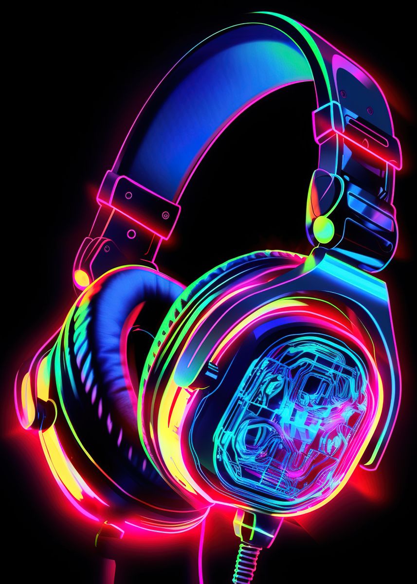 'headphone neon' Poster, picture, metal print, paint by Chloe Connelly ...