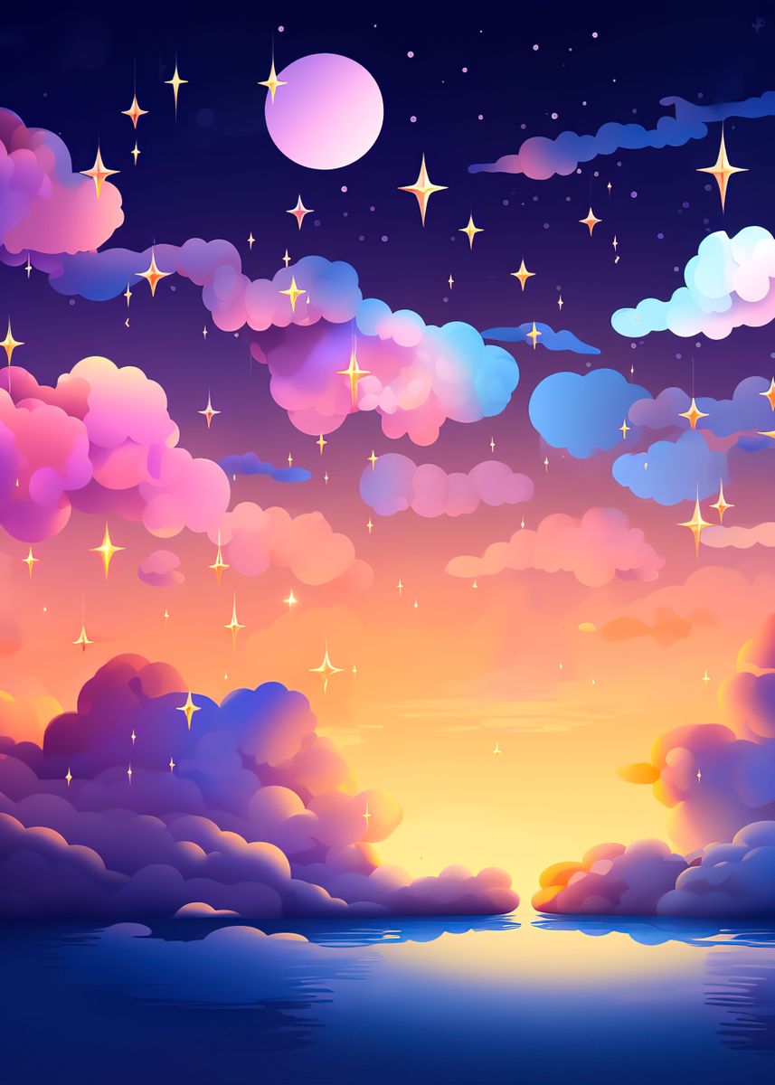 'cloudy sky ' Poster, picture, metal print, paint by Isla Daven | Displate