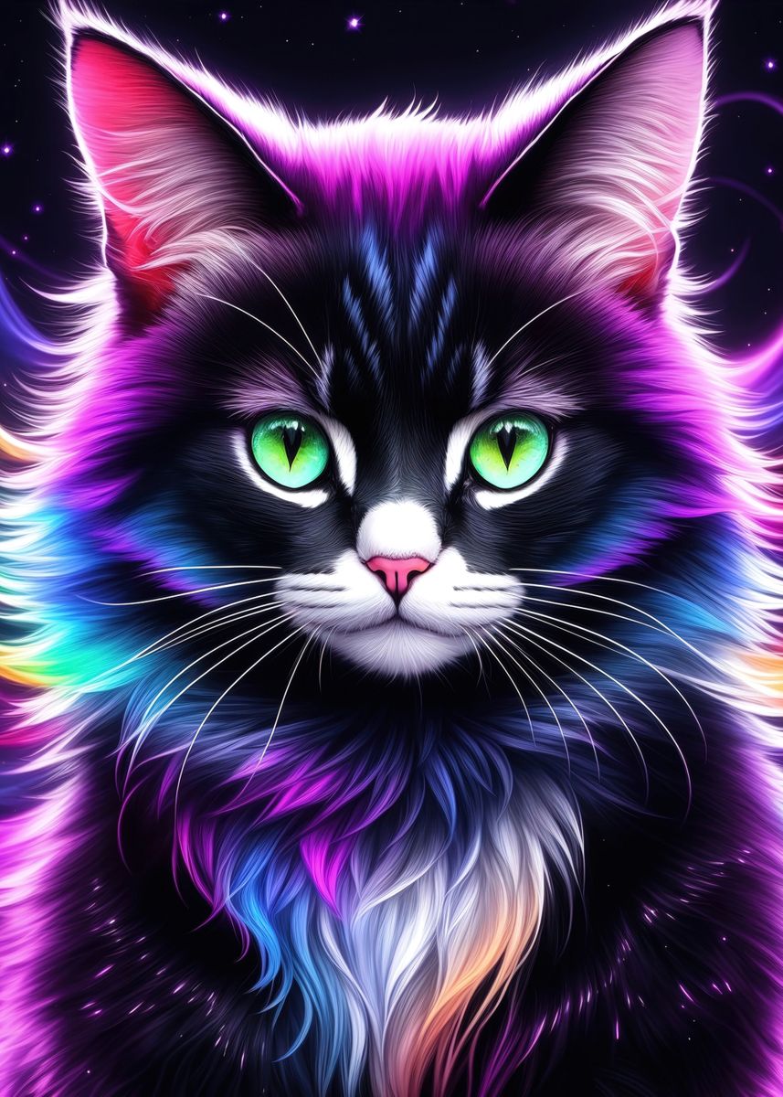 'Furry Cat Portrait' Poster, picture, metal print, paint by Juka Arts ...