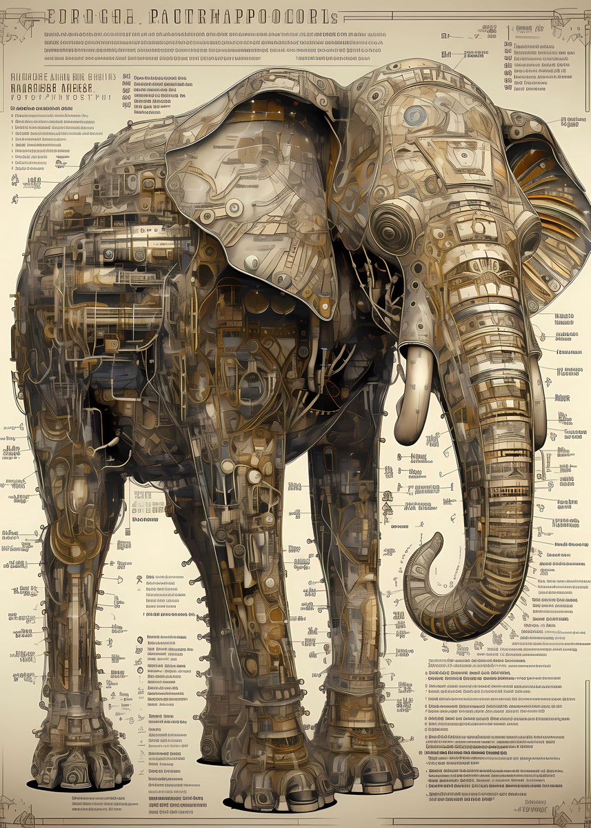 'Robot Metallic Elephant' Poster by Frank Hirschle | Displate