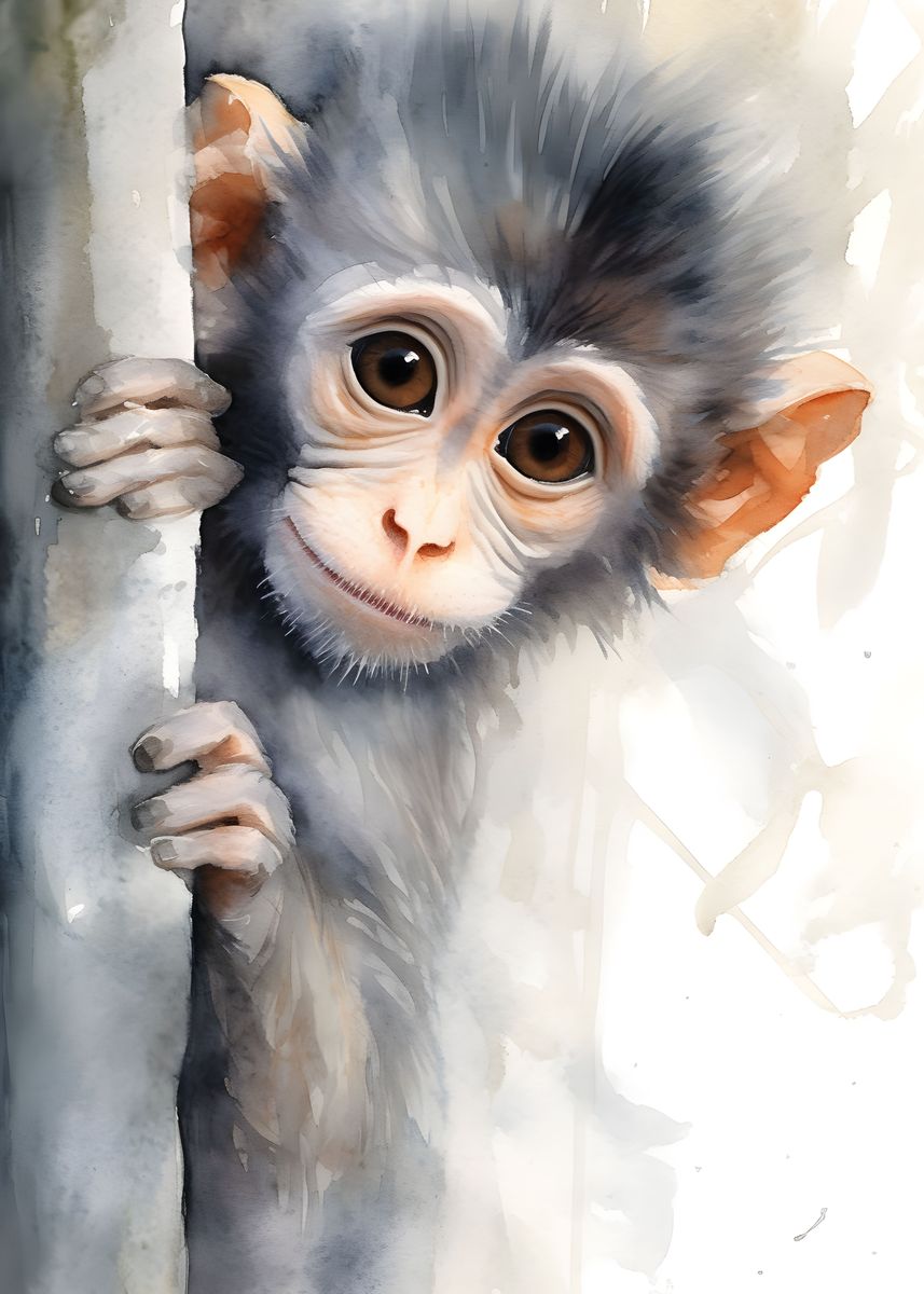 'Monkey Watercolor' Poster, picture, metal print, paint by Makadur ...