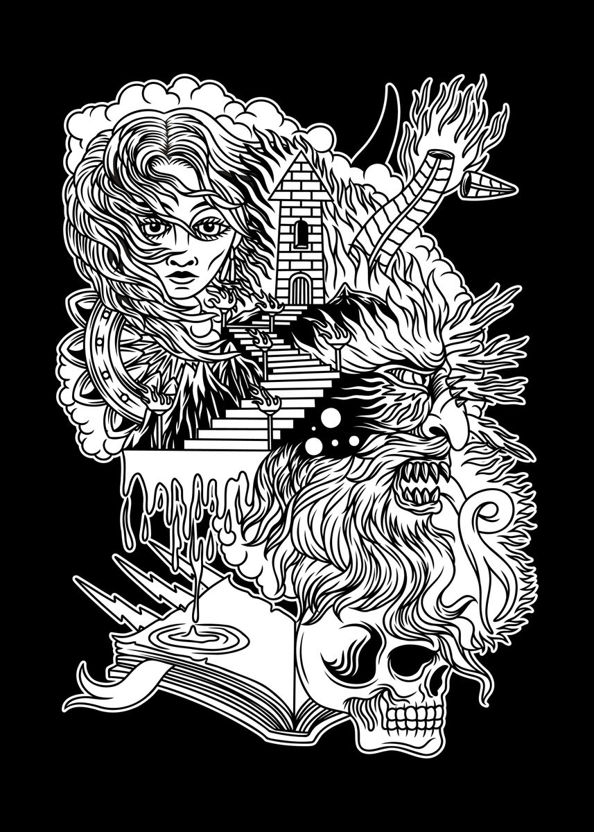 'Women Demon Stairs BnW' Poster by hendra pratama | Displate