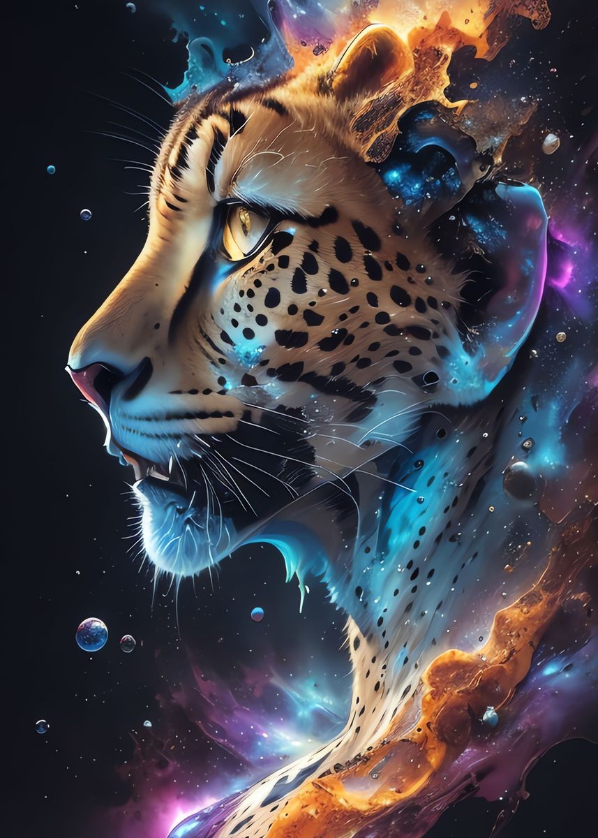 'Space Cheetah' Poster, picture, metal print, paint by Alex Bayu | Displate