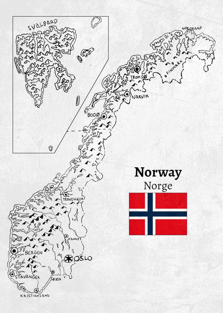 'Handdrawn Norway Map' Poster, picture, metal print, paint by Angelos ...