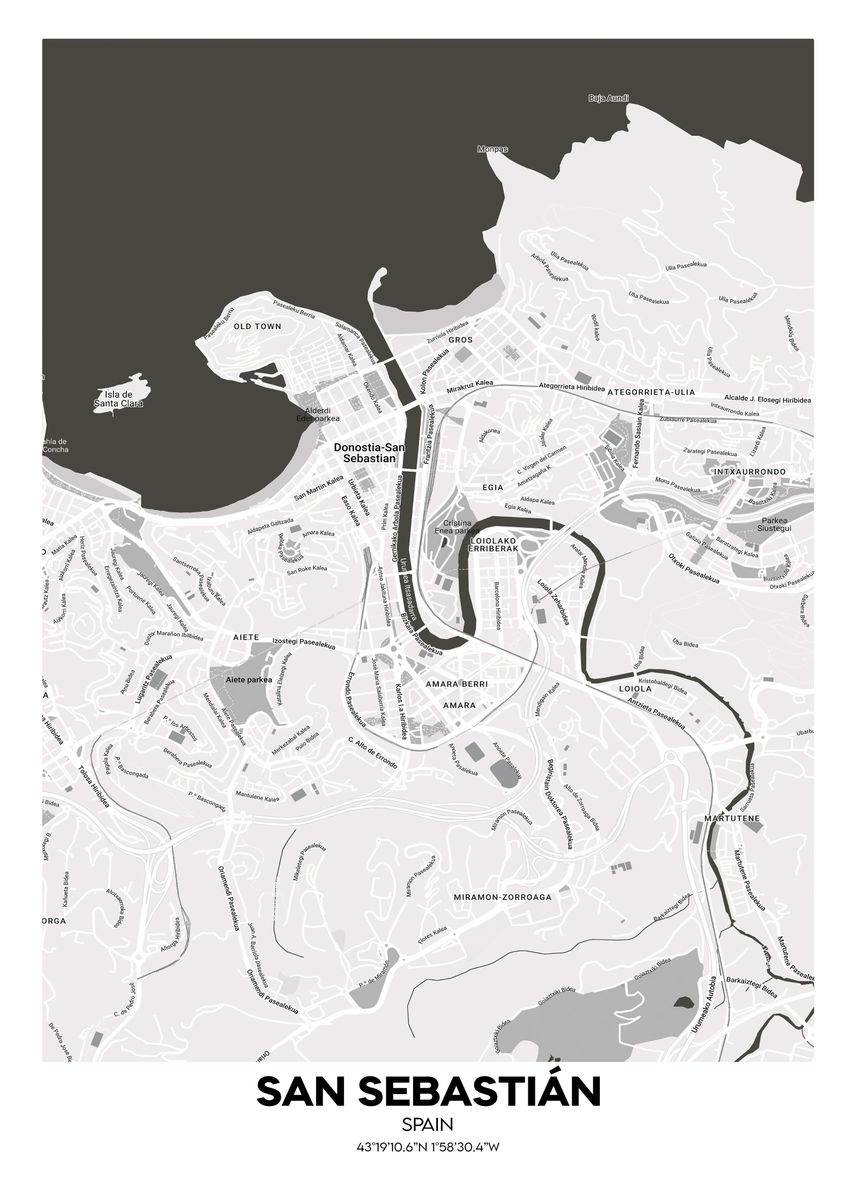 'San sebastian spain map' Poster, picture, metal print, paint by ...