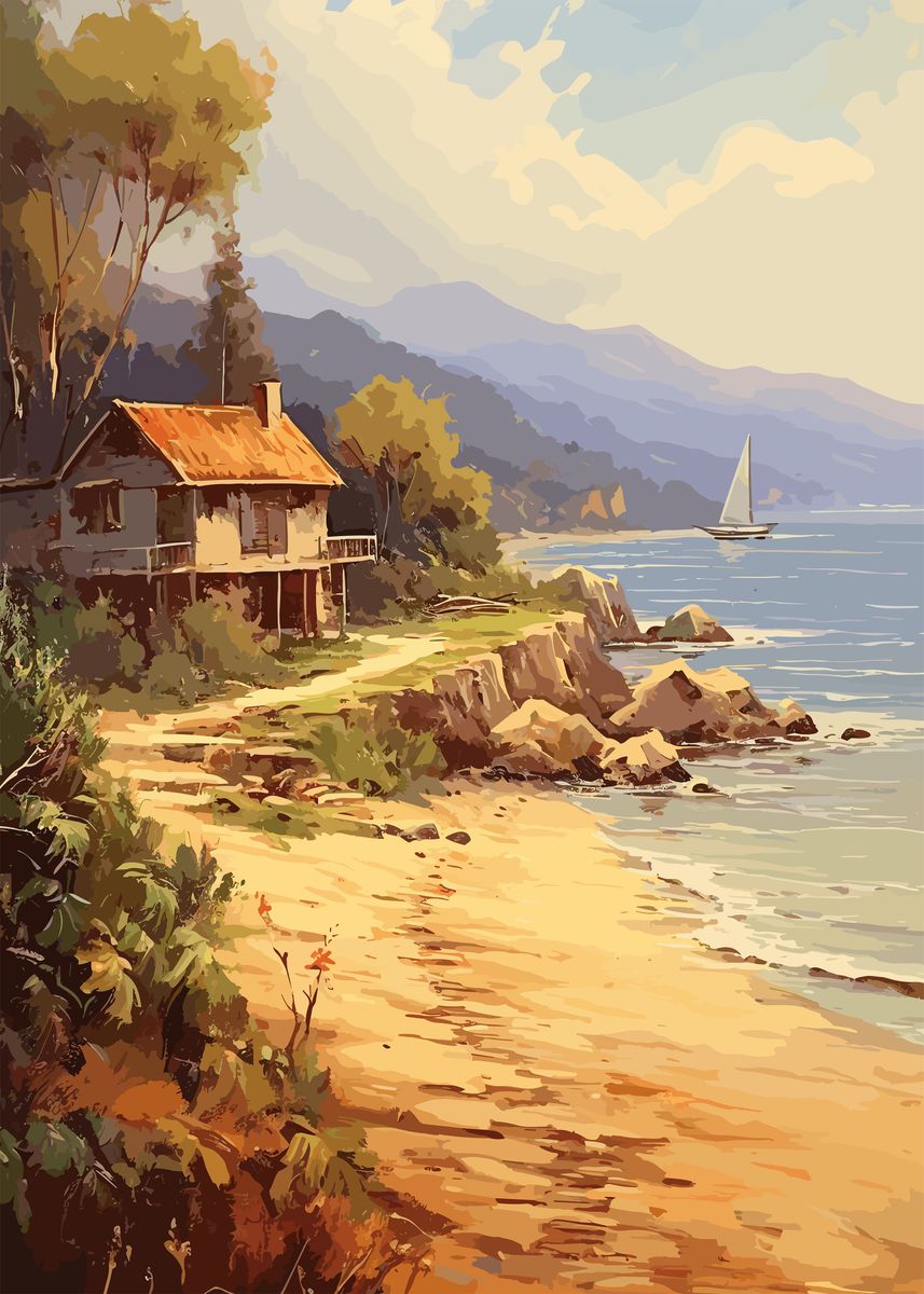 'Beach House' Poster, picture, metal print, paint by Cool Worker | Displate