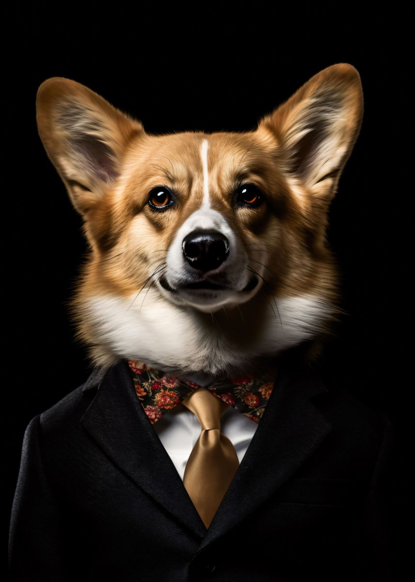 'Business Corgi' Poster, picture, metal print, paint by Conceptual Photography | Displate