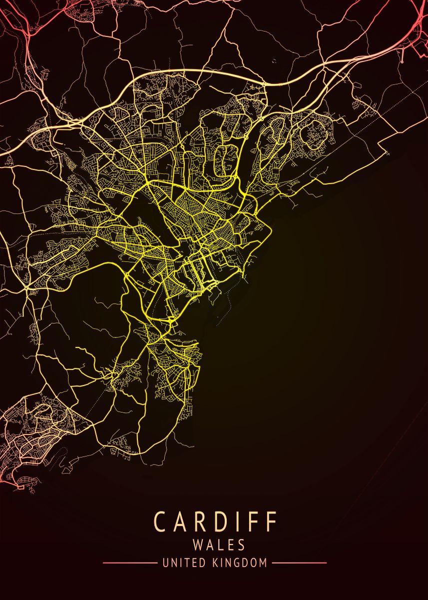 'Cardiff UK CITY MAP' Poster, picture, metal print, paint by Gigi Bgm ...