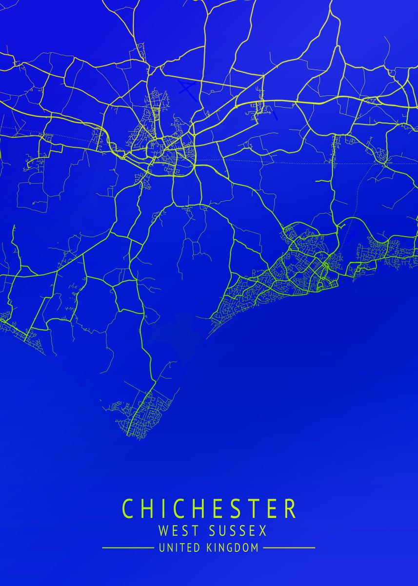 'Chichester UK CITY MAP' Poster, picture, metal print, paint by Gigi ...