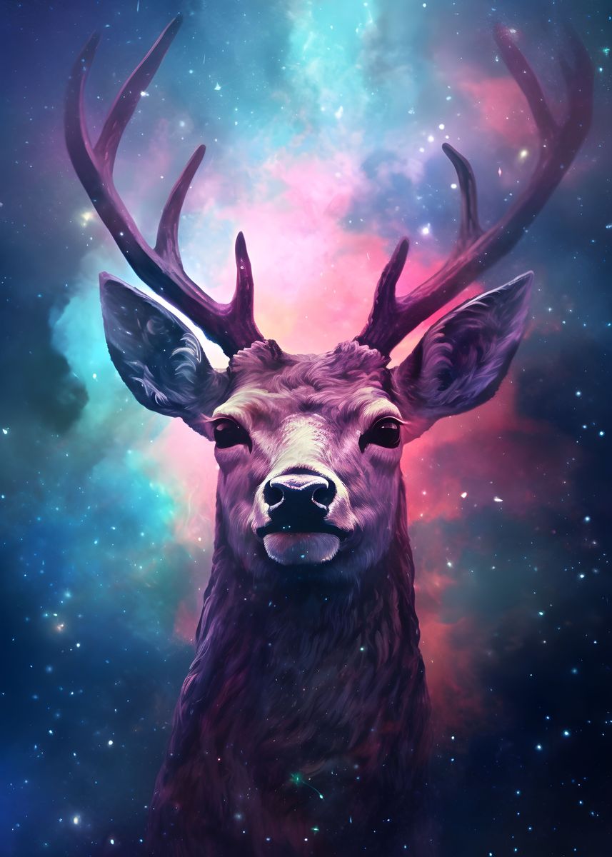 'Cosmic Galaxy Deer' Poster, picture, metal print, paint by ...