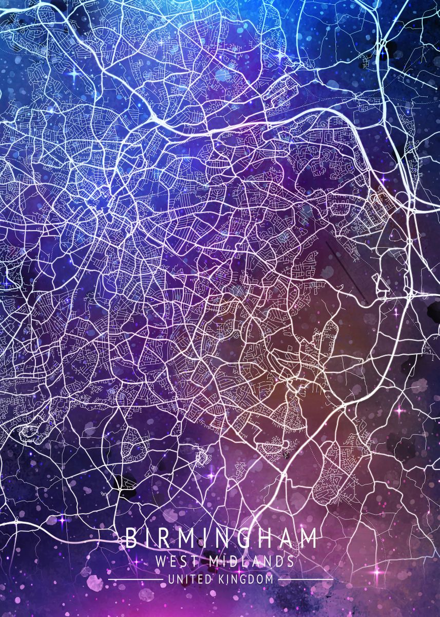 'Birmingham UK CITY MAP' Poster, picture, metal print, paint by Gigi ...